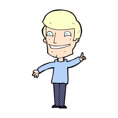 Comic cartoon grinning man with idea free image download