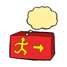 Cartoon exit sign with thought bubble free image download
