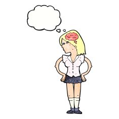 Cartoon intelligent woman with thought bubble N19 free image download