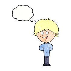 Cartoon happy boy with thought bubble N249 free image download