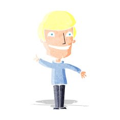 Cartoon grinning man with idea free image download