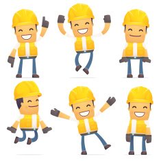 Set of contractor character in different poses free image download