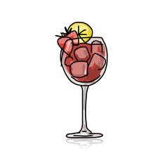 Cocktail with strawberry sketch for your design N5 free image download