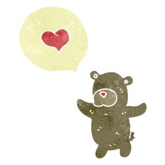 Retro cartoon bear with love heart free image download