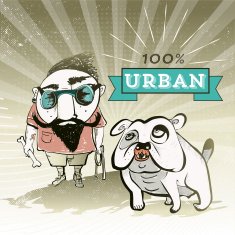 Bearded grunge guy with bulldog free image download