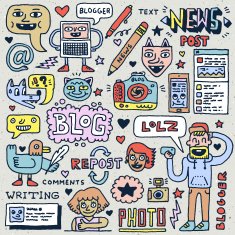 Blogging Activities Funny Doodle Cartoon Set free image download