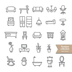 Hand drawn furniture and interior icons objects free image download
