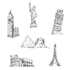 Doodle Travel set World famous landmarks free image download