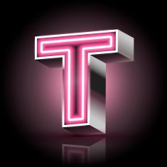 3d pink neon light letter T free image download