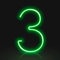 3d green neon light number 3 free image download