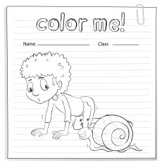 Color me worksheet with a kid and snail free image download