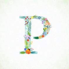 The letter P Bright floral element of colorful alphabet free image download