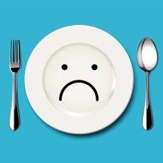 Sad face draw on white plate with spoon and fork free image download