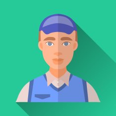 Worker man in work uniform square flat icon free image download
