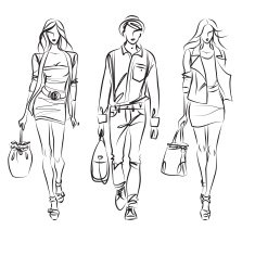 Line drawing of three fashion models free image download
