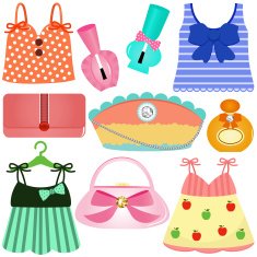 Cute vector cartoon Design Elements Dresses Bags Accessories for girls ...