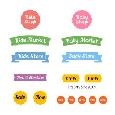 Stylish set of logos and icons for Kids Shop N2 free image download