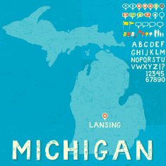 Map of Michigan with icons free image download