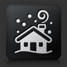 Black Square Button with Winter House Icon free image download