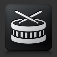 Black Square Button with Drum Icon free image download