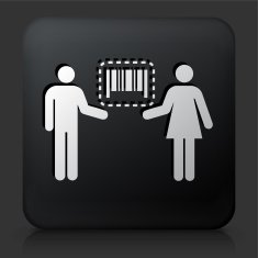 Black Square Button with People & Barcode Icon free image download