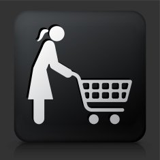 Black Square Button with Shopping Woman Icon free image download