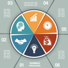Infographic Pie chart template on six positions N2 free image download