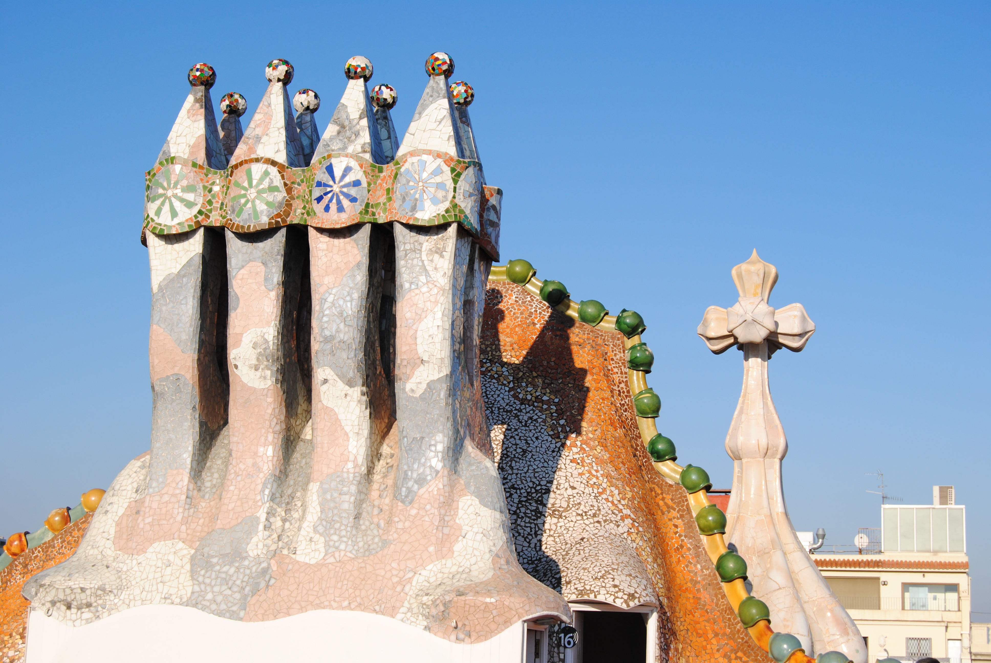 Unusual Gaudi house roof in Barcelona free image download