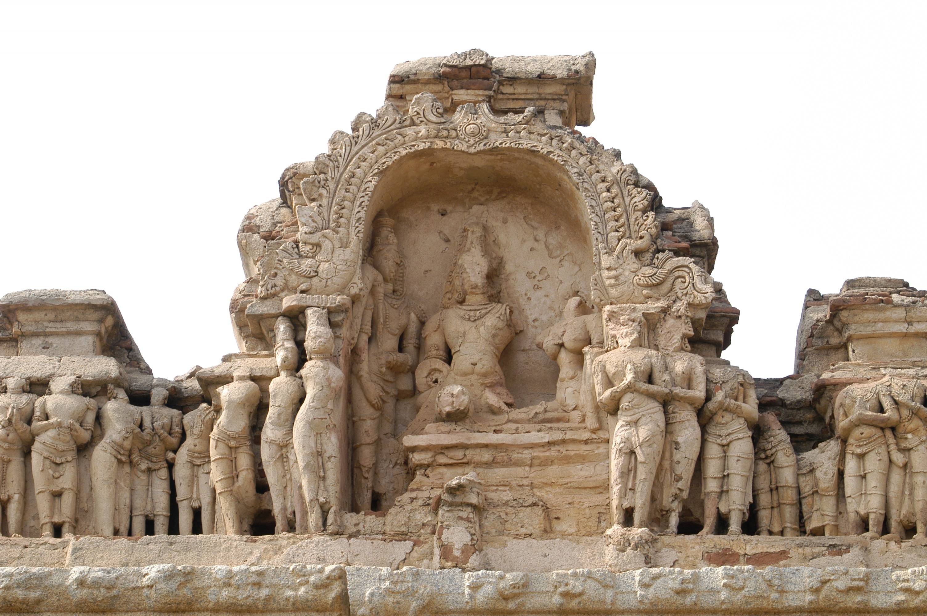 Damaged ancient sculptures at top of temple, india, hampi free image ...