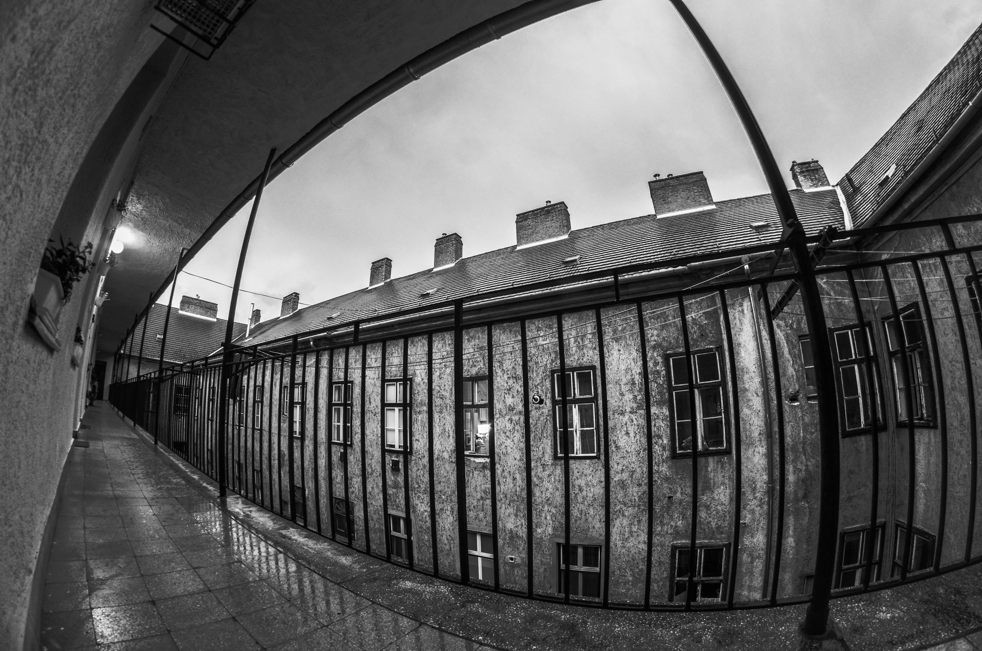 Old house at rainy weather, fisheye look free image download