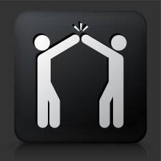 Black Square Button with Two People High Fiving free image download