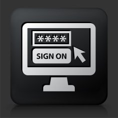 Black Square Button with Sign On Computer Icon free image download