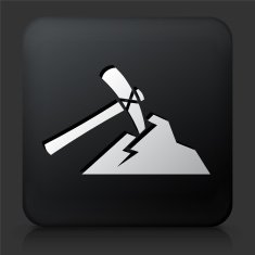 Black Square Button with Pickaxe Mining Icon free image download