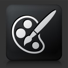 Black Square Button with Paint Palette and Brush free image download