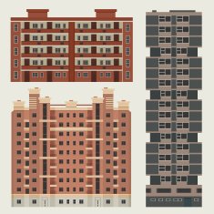 Buildings set with european block houses free image download