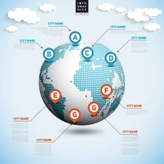 World map globe with pointer marks infographics communication N2 free ...