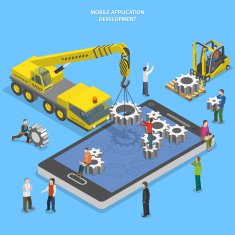 Mobile app development flat isometric vector free image download