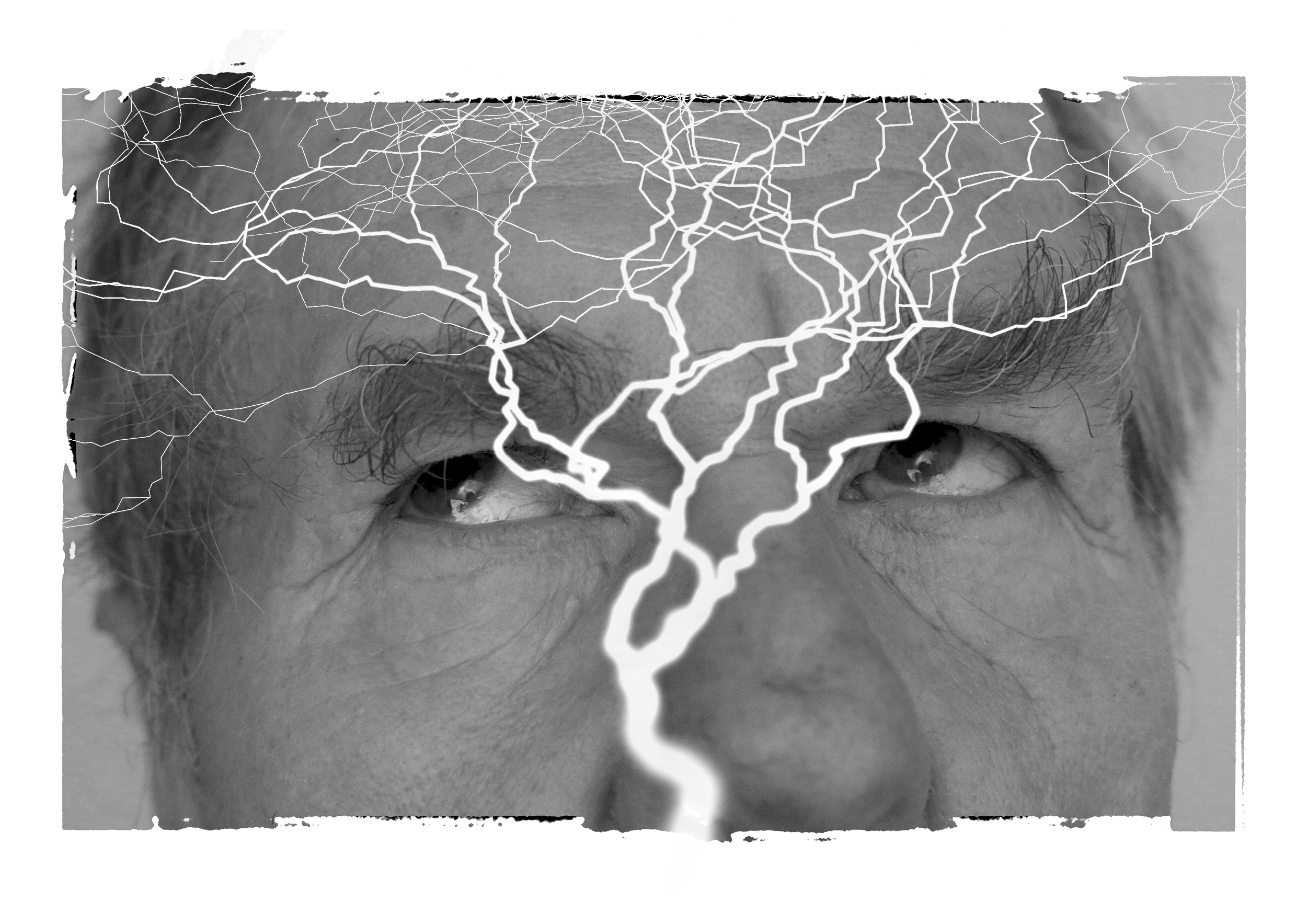 Man face and lightning black and white photo free image download