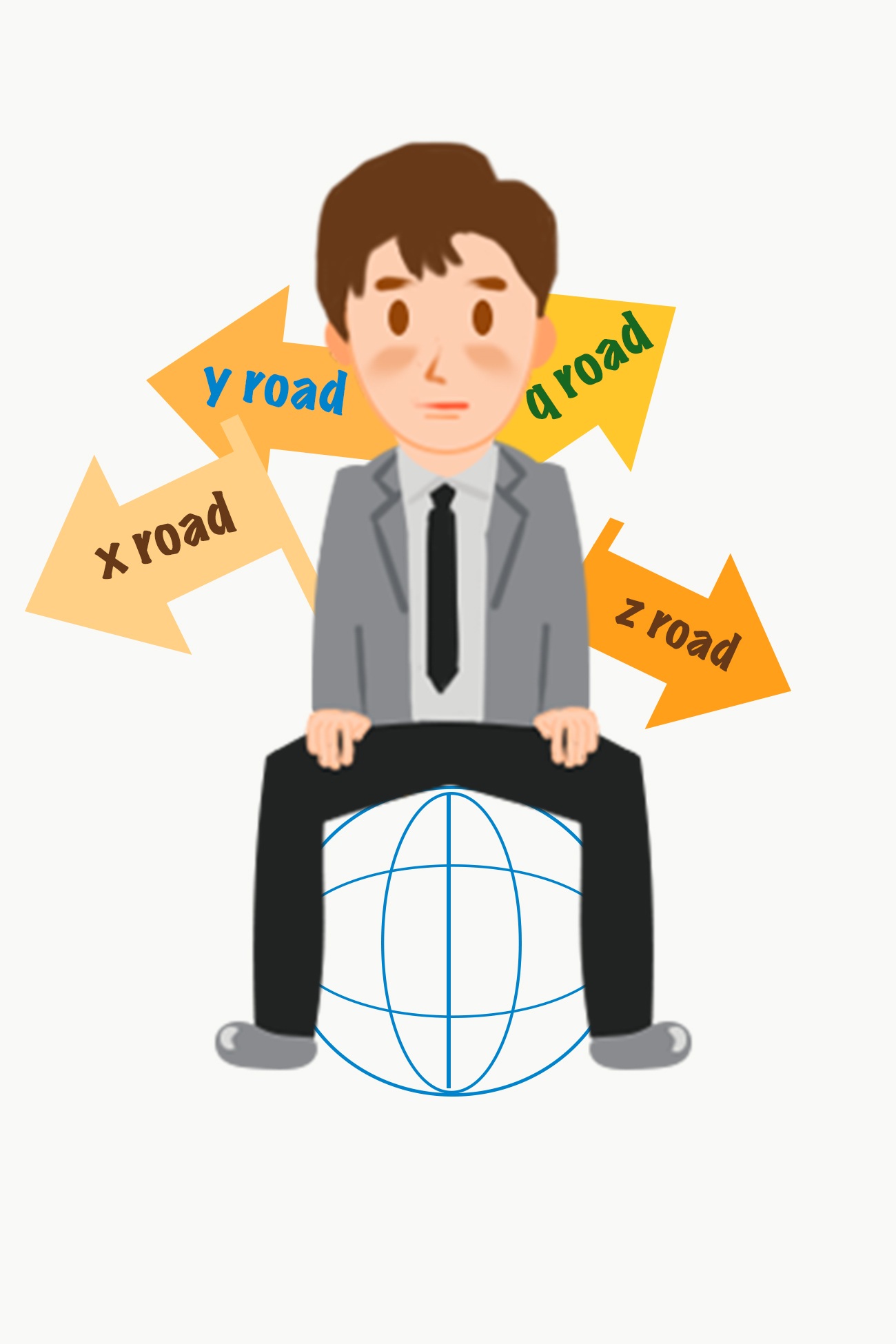 Man sits on globe in front of direction signs, drawing free image download