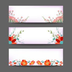 Set of three nature vector banners with floral element free image download