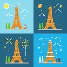 Flat design 4 styles 0f Eiffel tower Paris France free image download