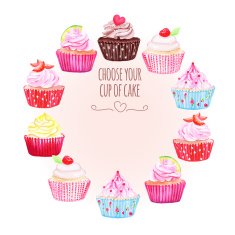 Colorful cupcakes vector design round frame free image download