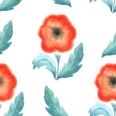Seamless pattern with red vintage flower watercolor Vector illu free ...