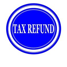 Tax refund white stamp text on blue free image download