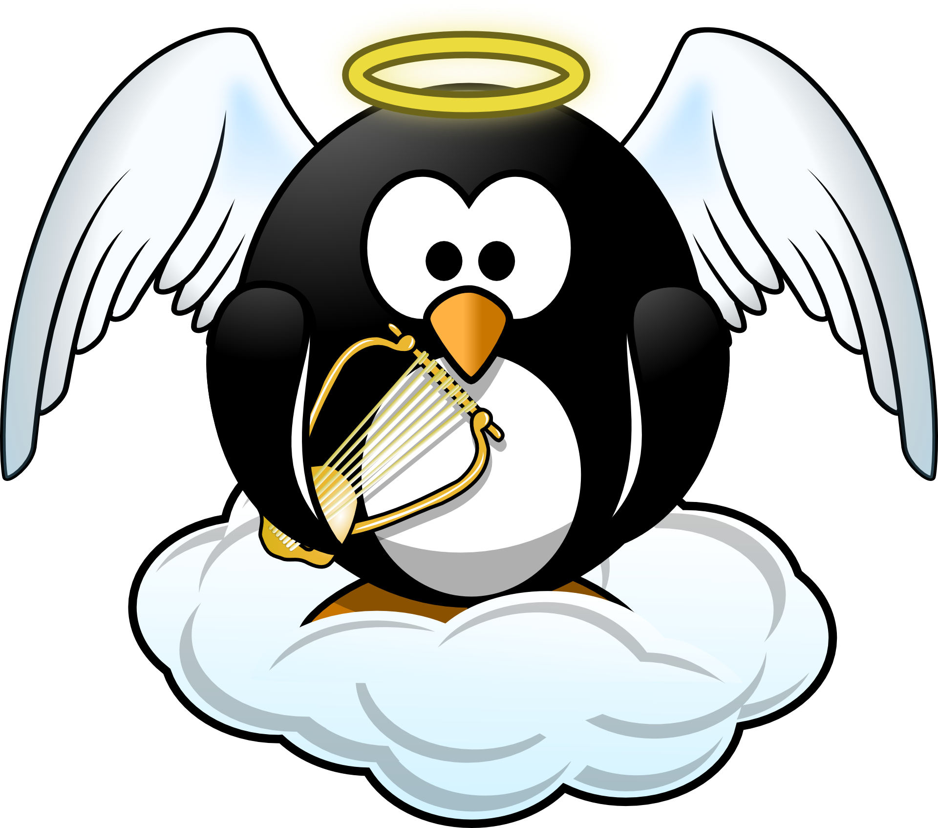 Penguin in the form of an angel on a cloud free image download