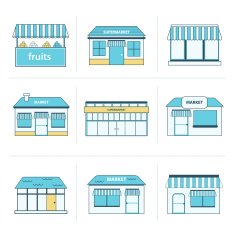 Set of simple store building icons free image download
