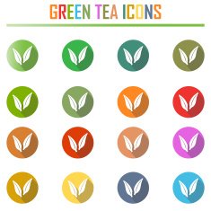 Green tea symbols and icons with long shadow N4 free image download