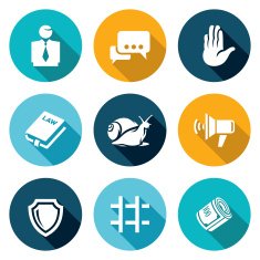 Lawyer and court hearing icons set Vector Illustration free image download