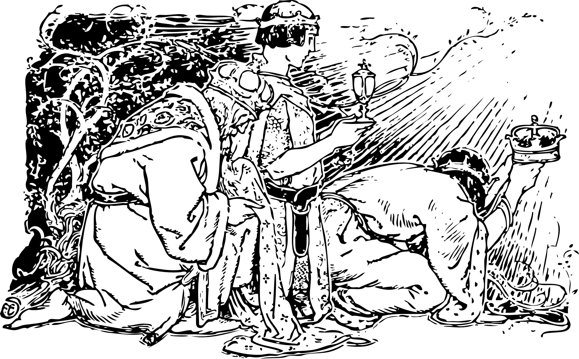 Black and white drawing of Three Kings clipart free image download