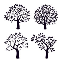 Set of black vector tree with leafs free image download